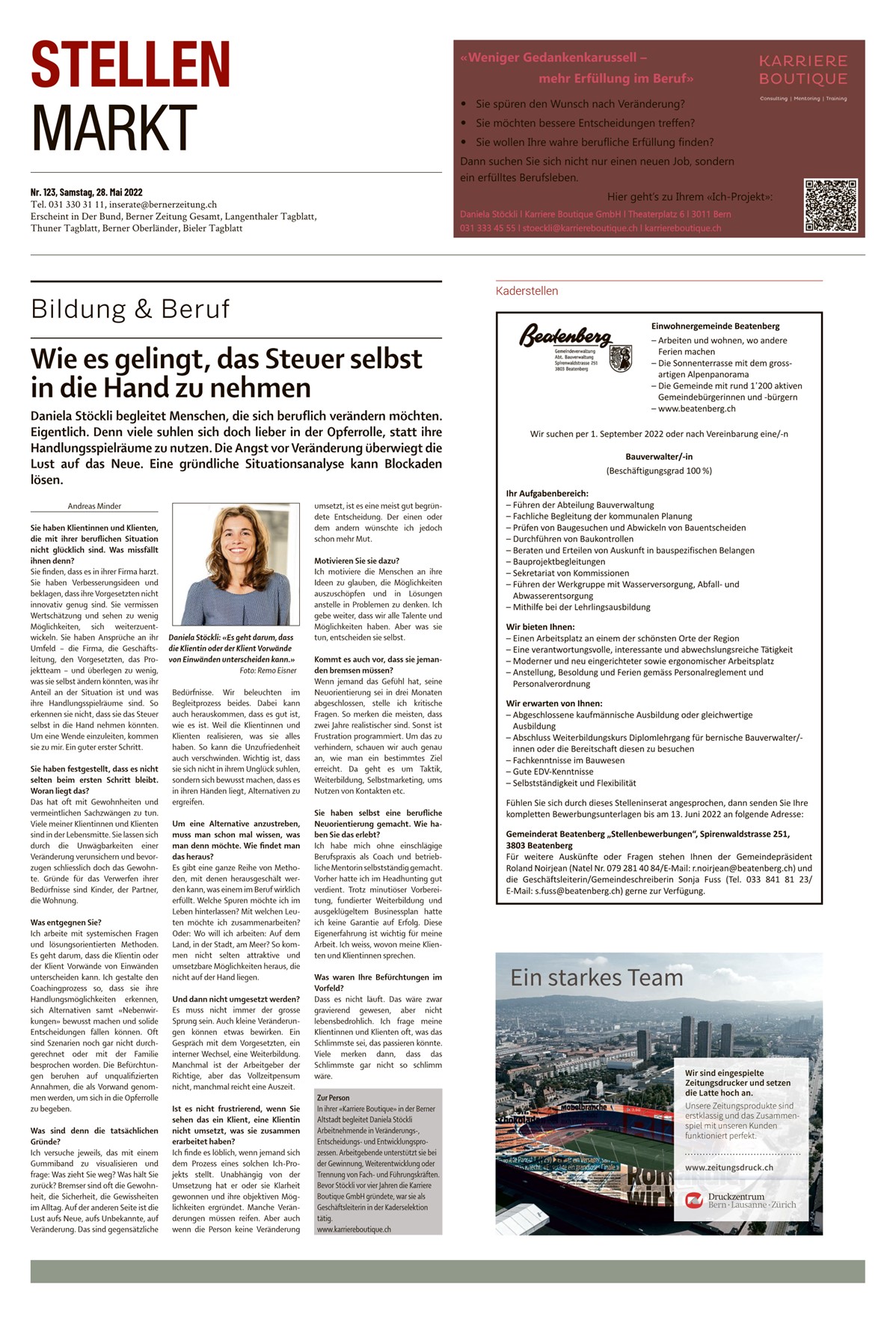 Interview in der Berner Zeitung und im Alpha – Karriere Boutique